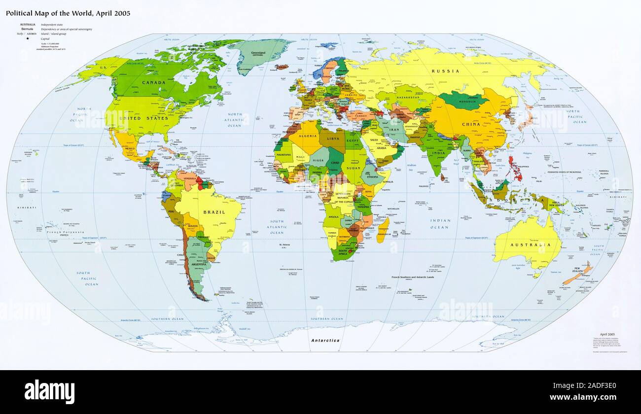 Political map of the world as of April 2005. This map shows country ...