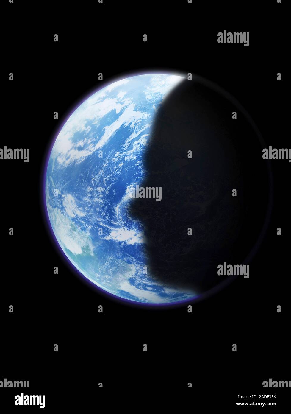 Human shadow on Earth. Artwork showing the shadow of a human head cast ...