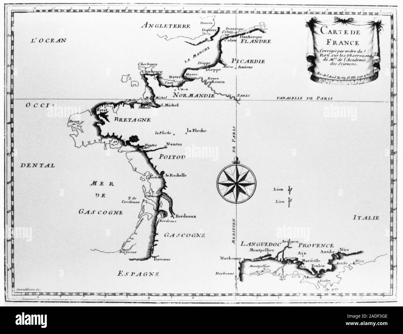 Map of France. Historical map of France after a resurvey of the 1680s ...