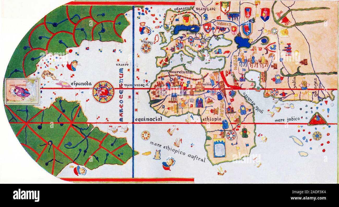 Mappa Mundi by La Cosa in 1500. This map, the first to show America ...