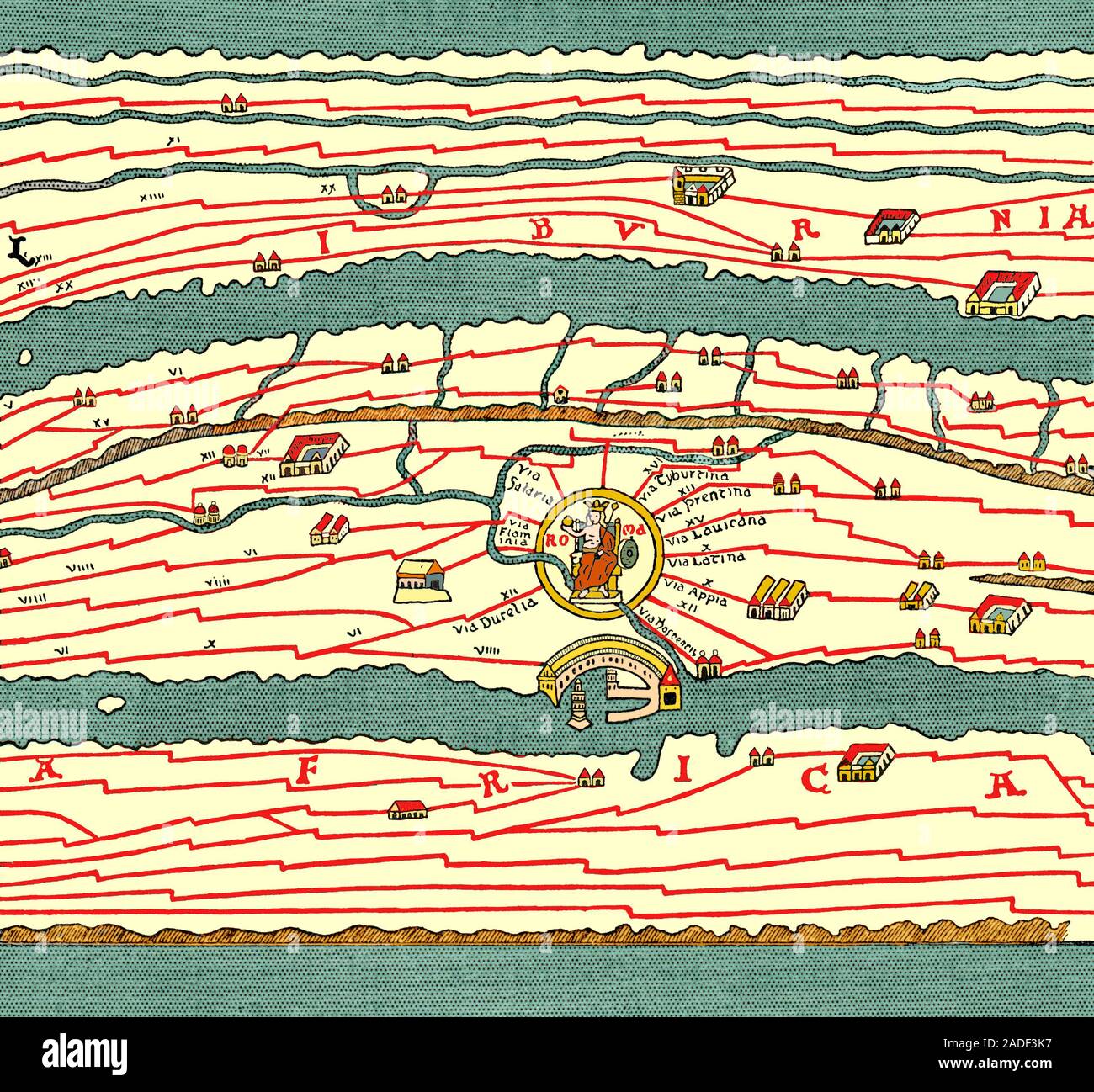 Peutinger table. A section of the historic Peutinger table (also known ...