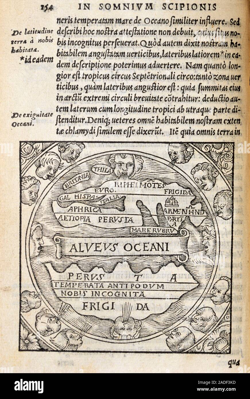 Macrobian world map, 1550 reprint of a world map published in 420 AD by ...