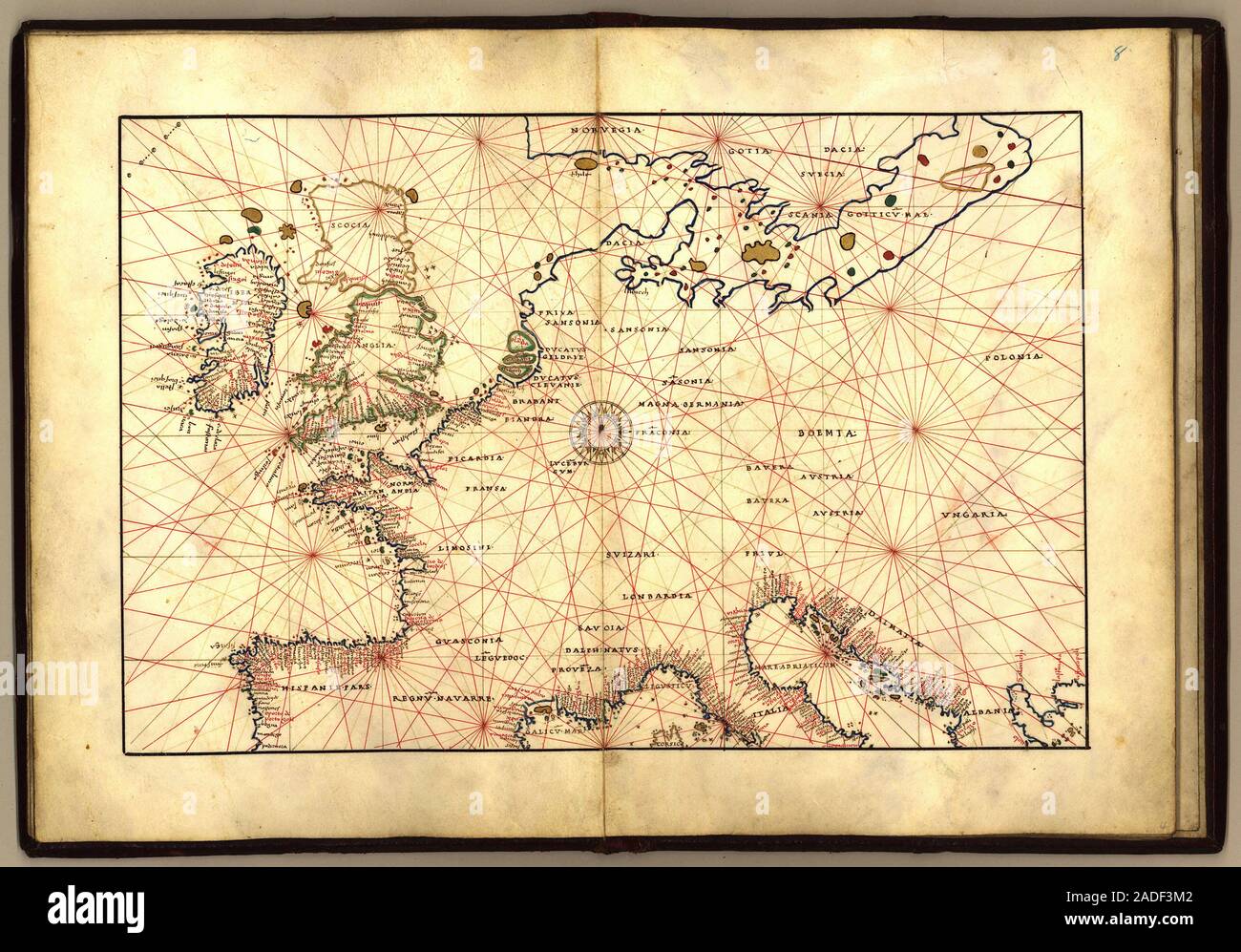 Nautical map of Europe, 1544 copy of Agnese Atlas. Several copies of ...