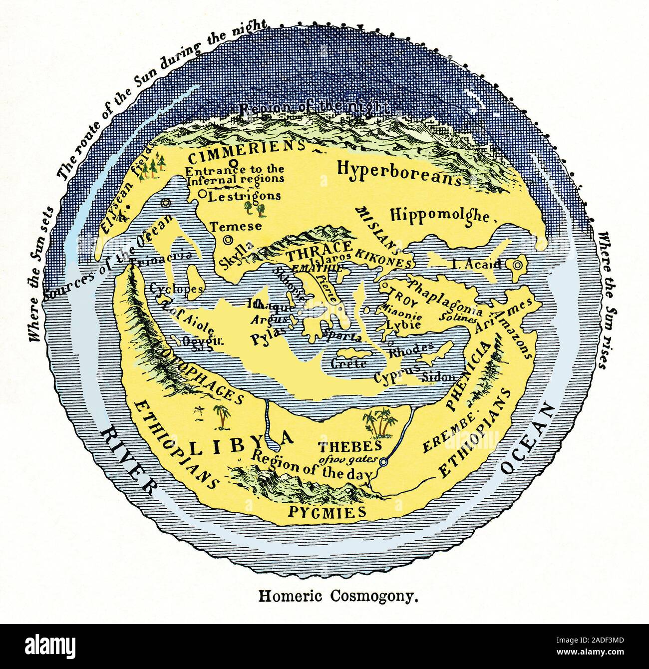 Homeric cosmogony. Map of the Earth based on the myths and knowledge of ...