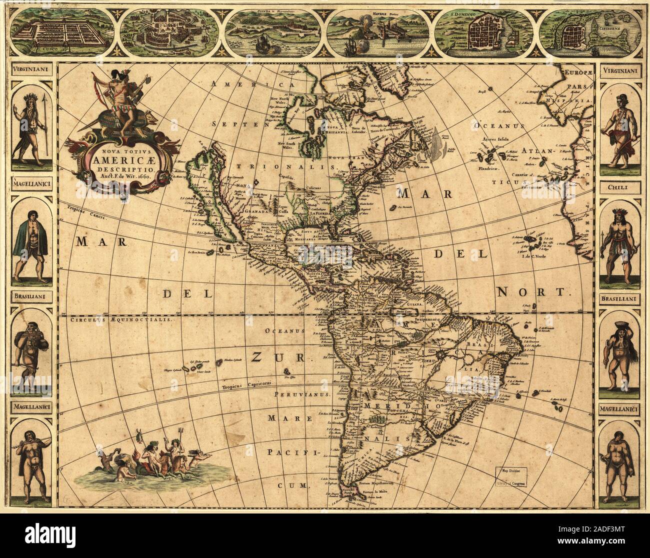 17th century map of the Americas. Published in Amsterdam in 1660, this ...