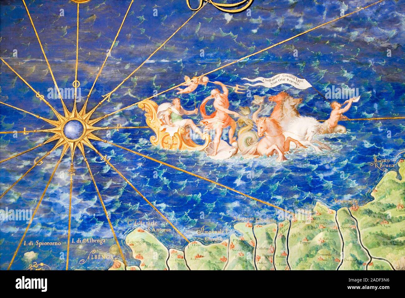 Detail of 16th century map of Liguria. Detail from the map of Liguria ...