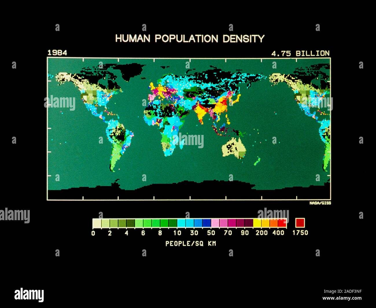 Computer-generated map of the world showing the distribution and ...