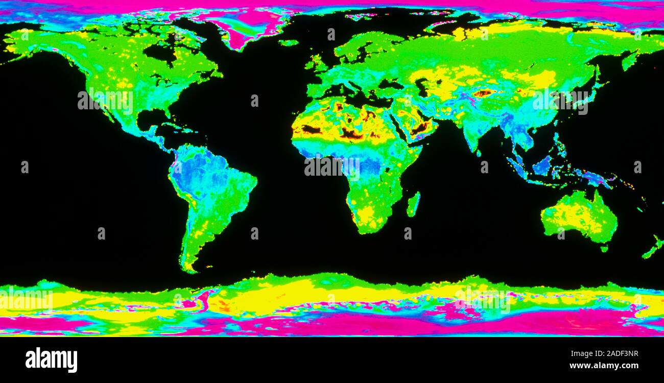Earth's climatic regions. Coloured satellite radar image in Mercator ...