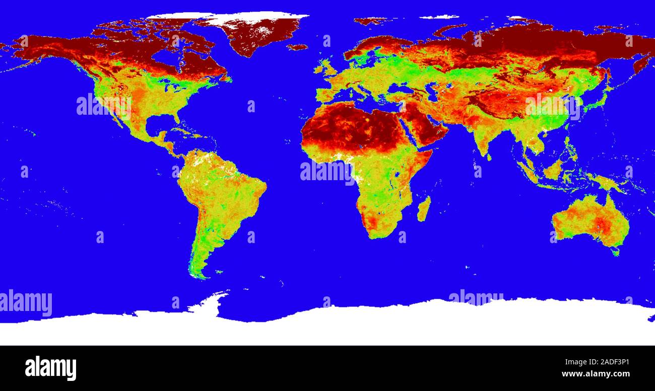 Map of Earth's surface reflection. Map showing the varying intensities ...