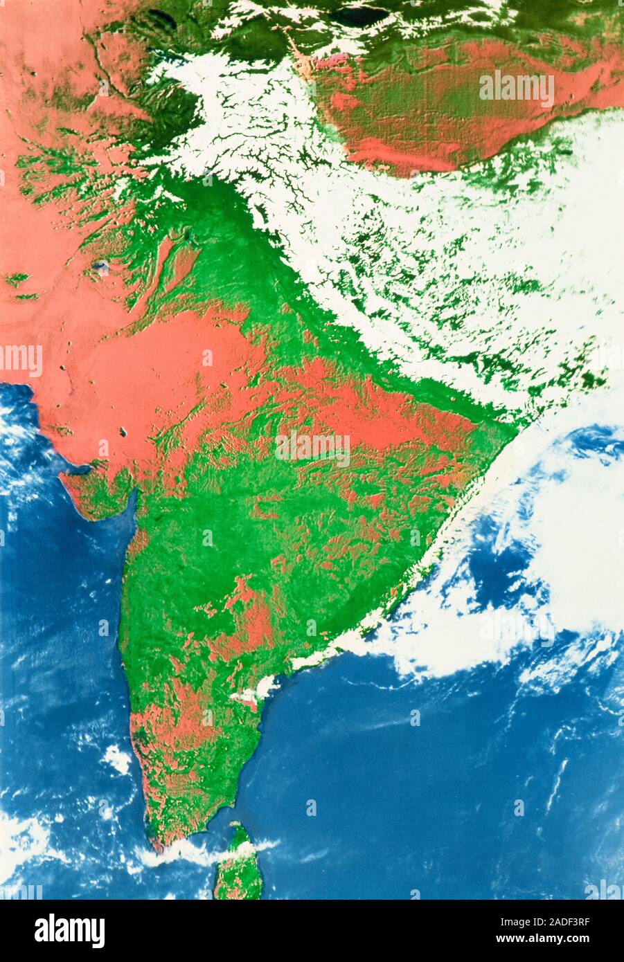 False-colour satellite image of India produced from a DMSP (Defense ...