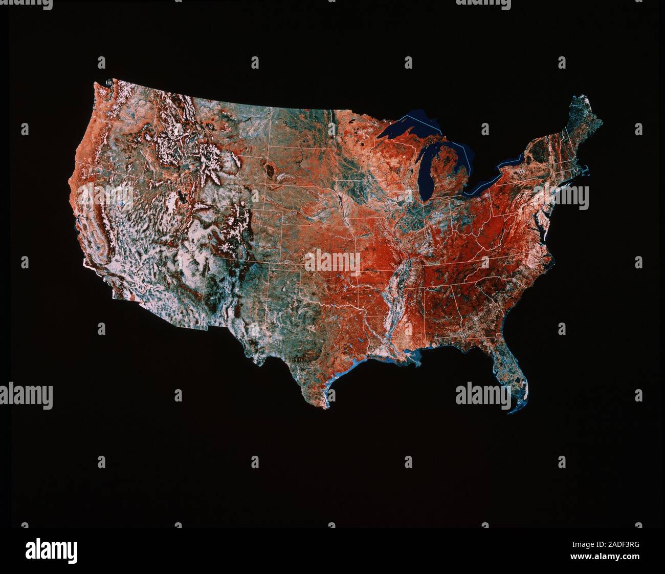 Satellite image of the United States of America, a mosaic of fifteen ...