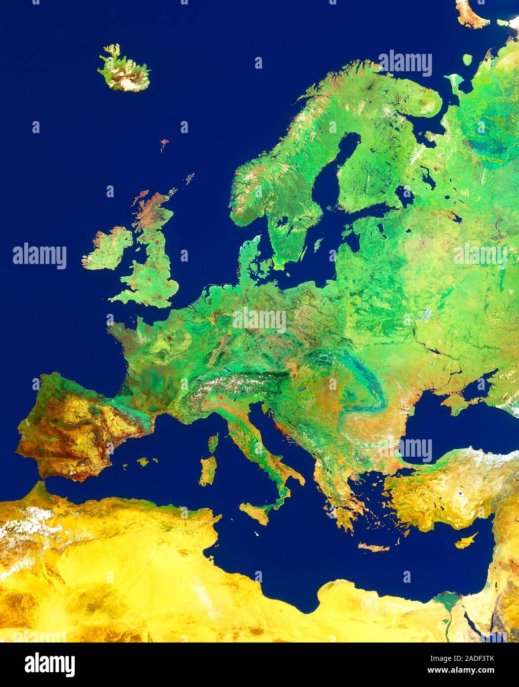 Europe from space. Coloured satellite view of Europe. This is a mosaic ...