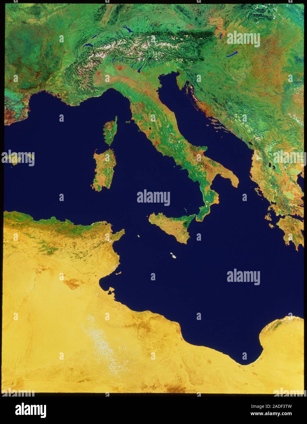 Central Mediterranean Sea. Mosaic of satellite images showing the ...