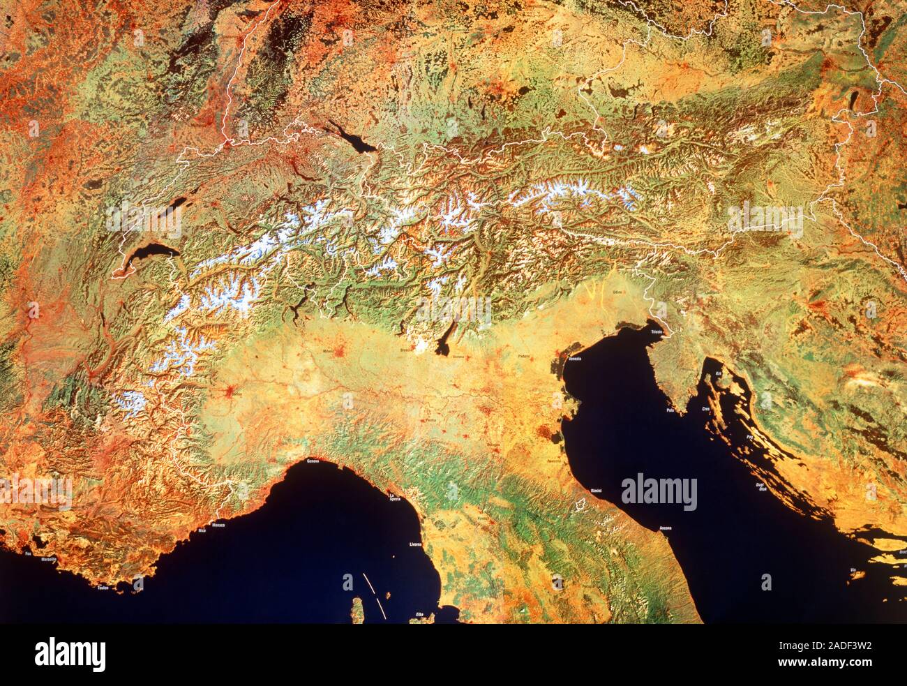 The Alps, seen from space. Mosaic of satellite images of the Alps, the ...