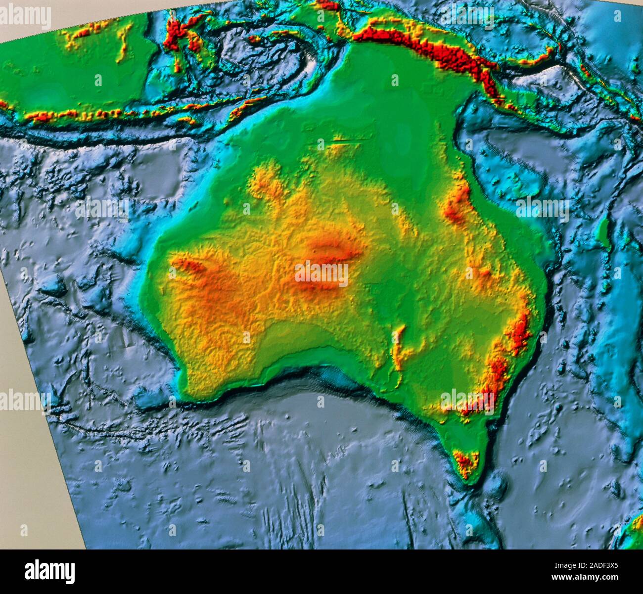 Australia. Topographical map of Australia, constructed from radar data ...
