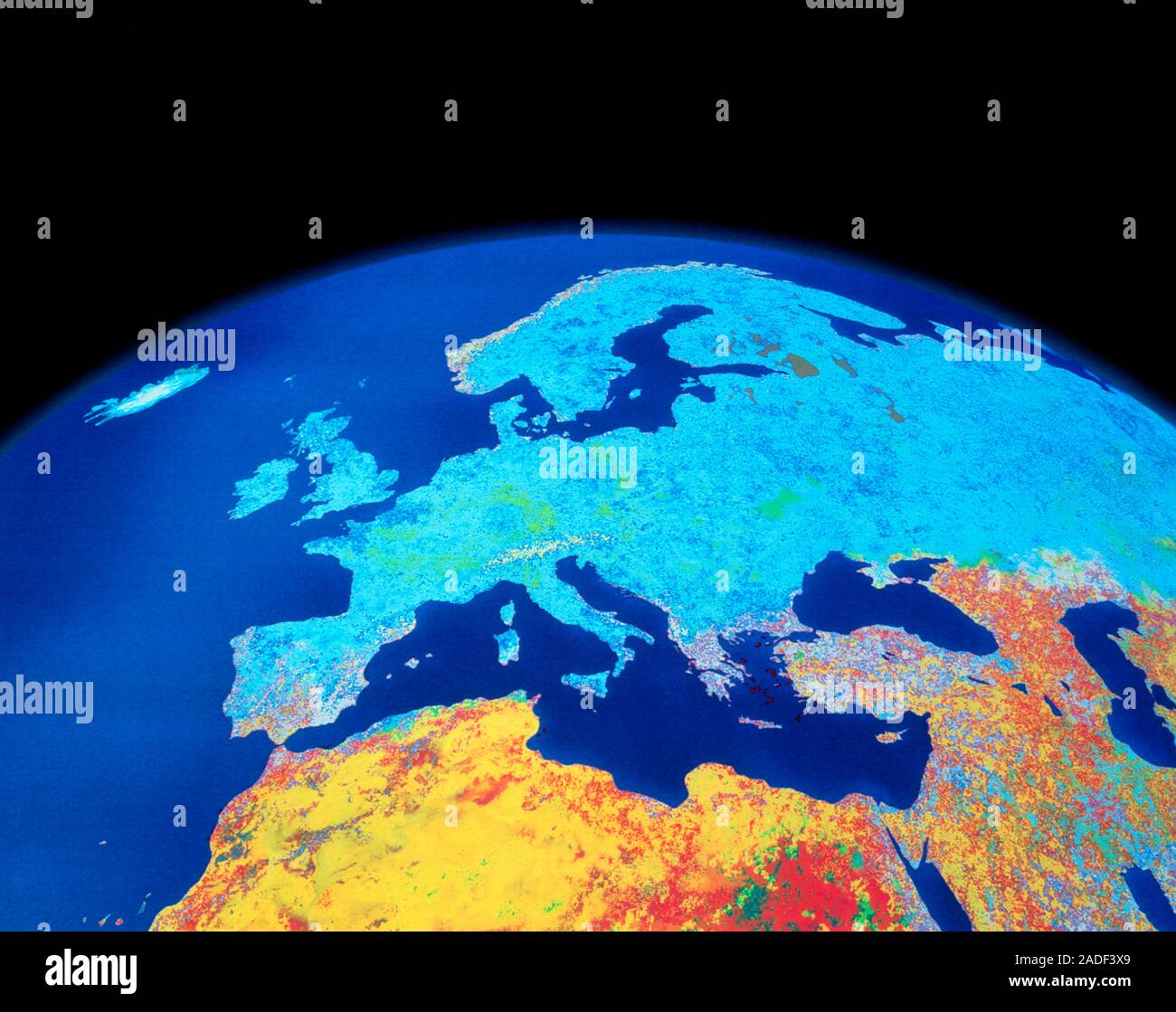 Europe. Three-dimensional computer graphic of Europe and North Africa ...