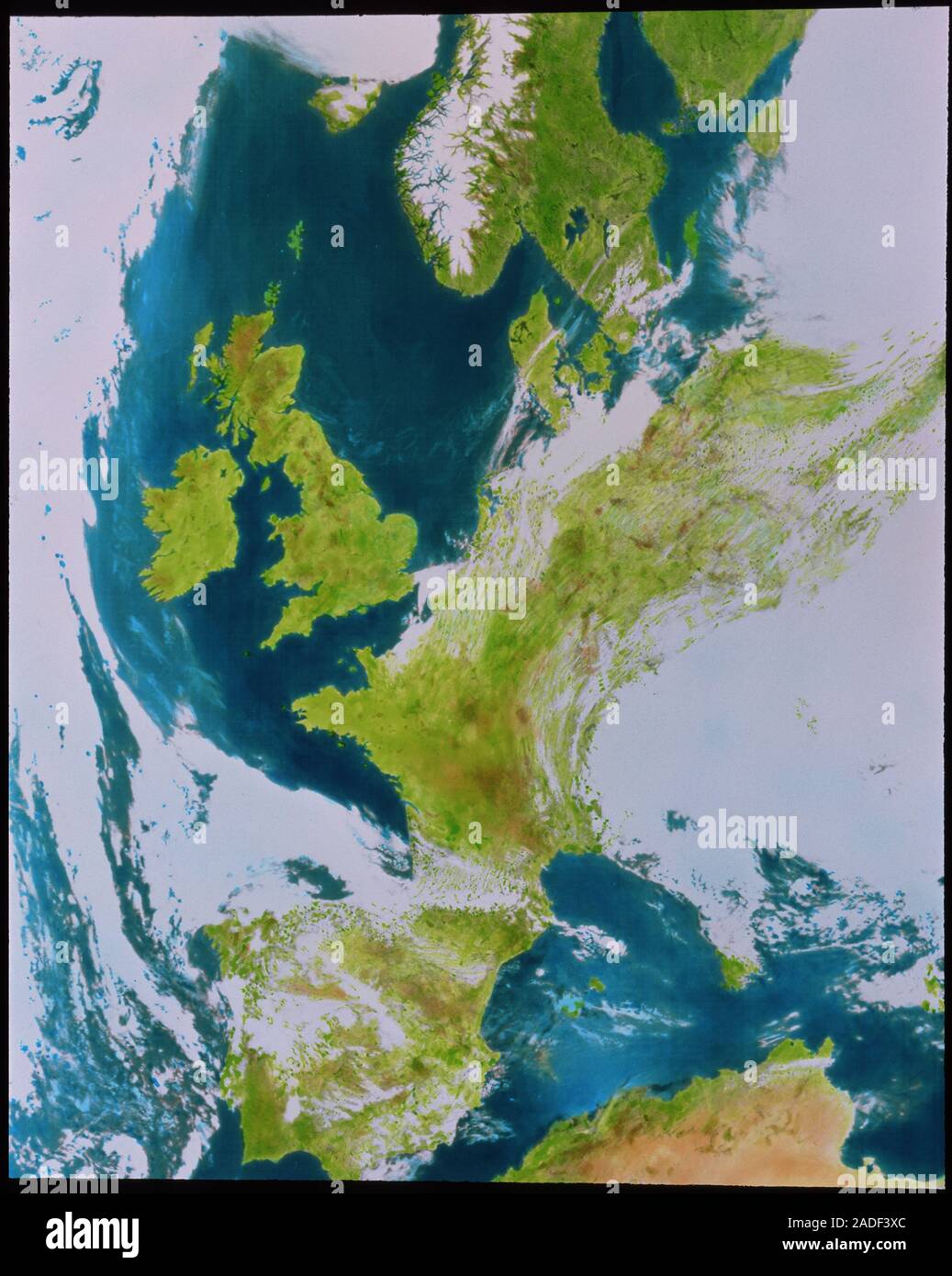 Coloured satellite image of north-western Europe recorded by a US ...