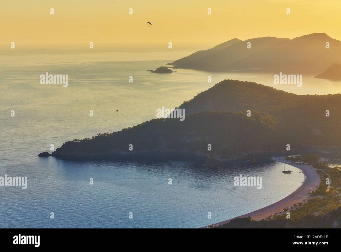 Oludeniz beach and small town of Oludeniz, view from mountain at sunset ... Oludeniz beach and small town of Oludeniz, view from mountain at sunset ...