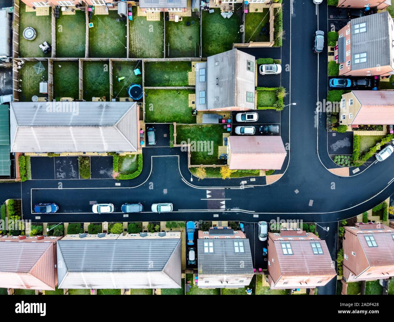Aerial Houses Residential British England Drone Above View Summer Blue ...