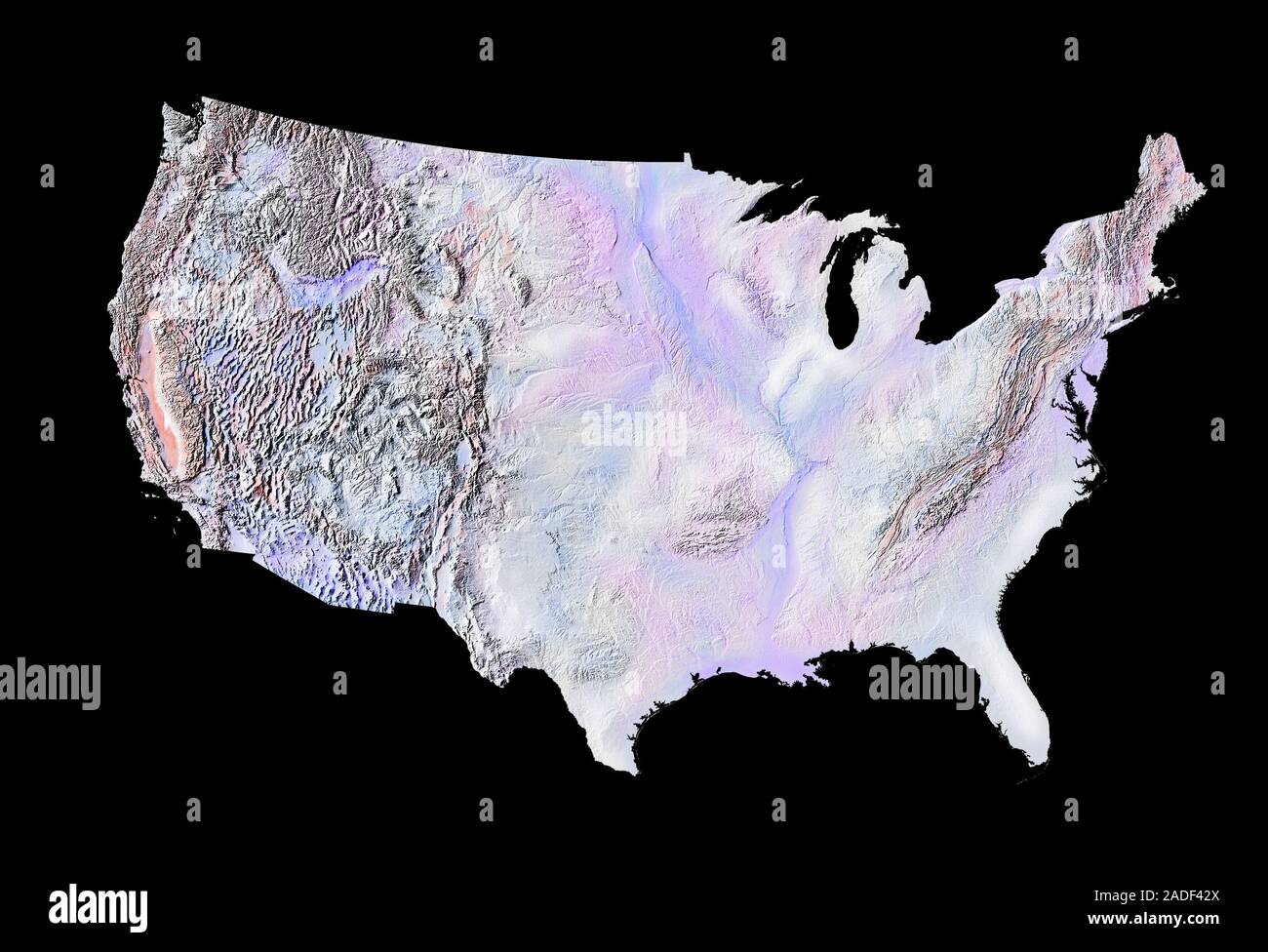 United States relief map. Digital shaded-relief map of the continental ...