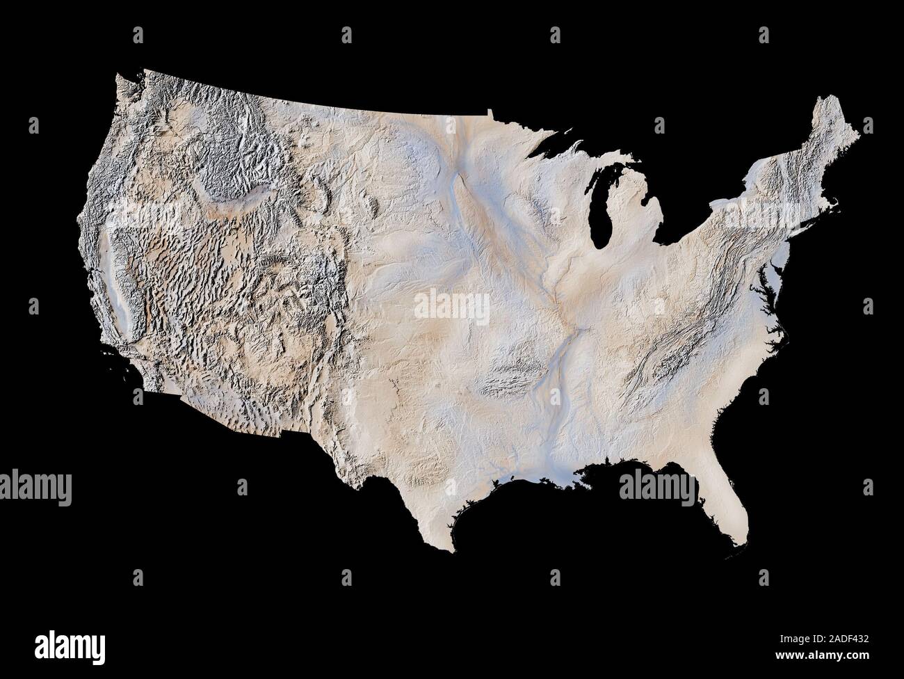 United States relief map. Digital shaded-relief map of the continental ...