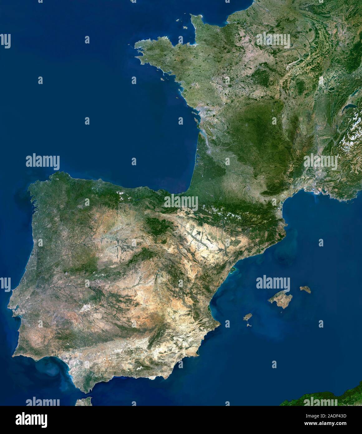 Spain and France. True-colour satellite image of the Iberian Peninsula ...