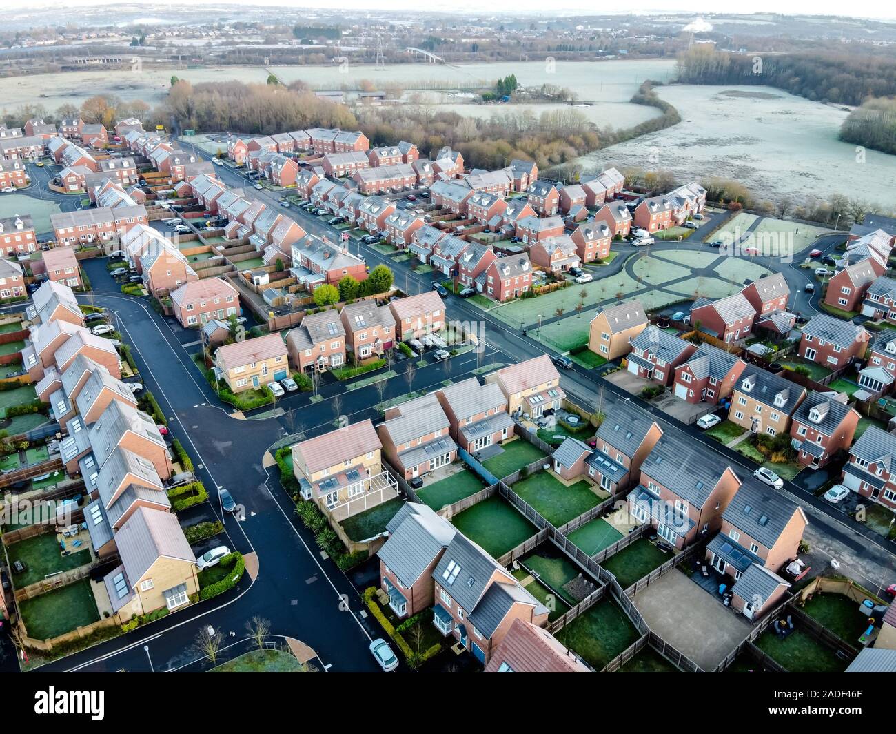 Aerial Houses Residential British England Drone Above View Summer Blue ...