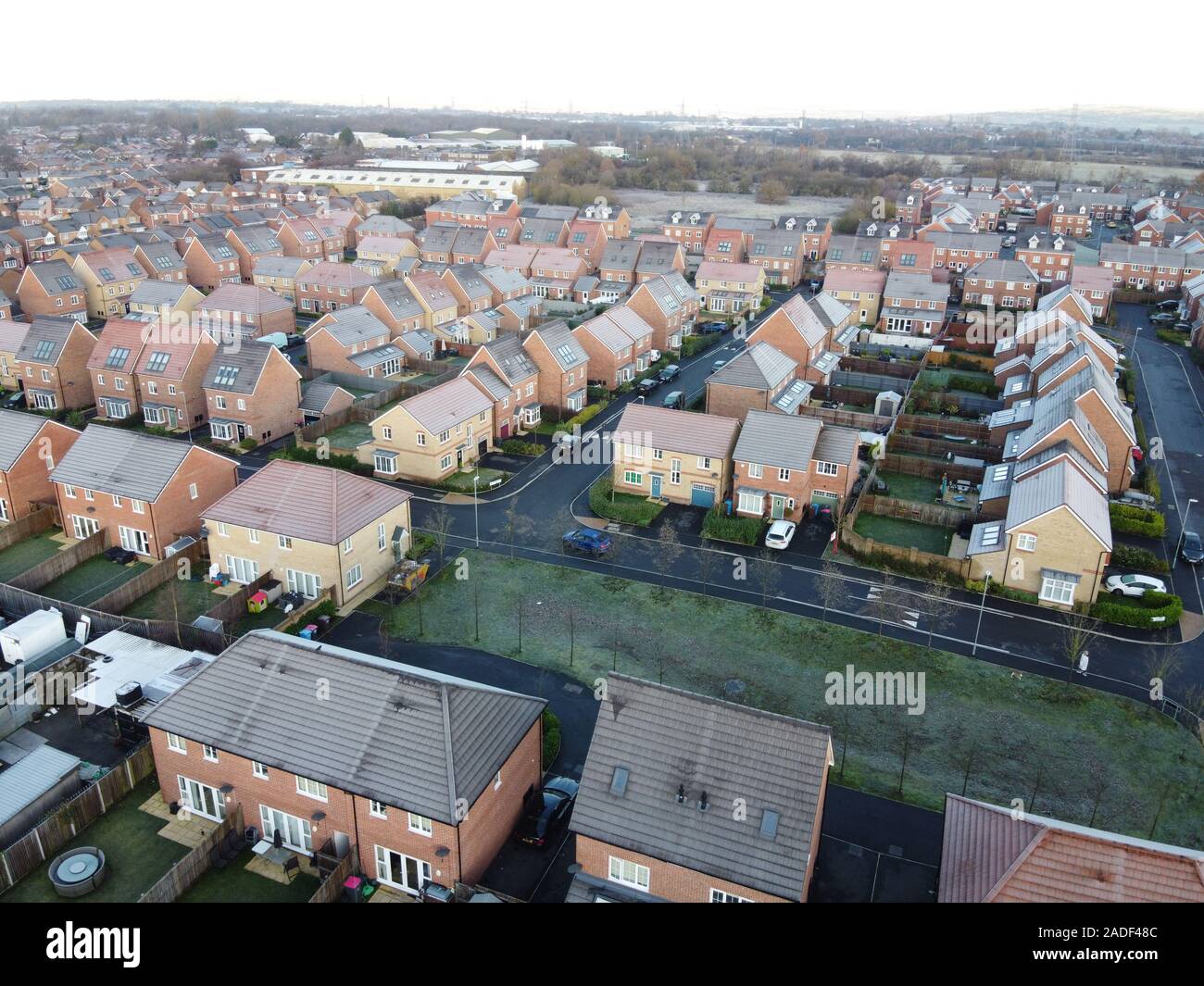 Aerial Houses Residential British England Drone Above View Summer Blue ...