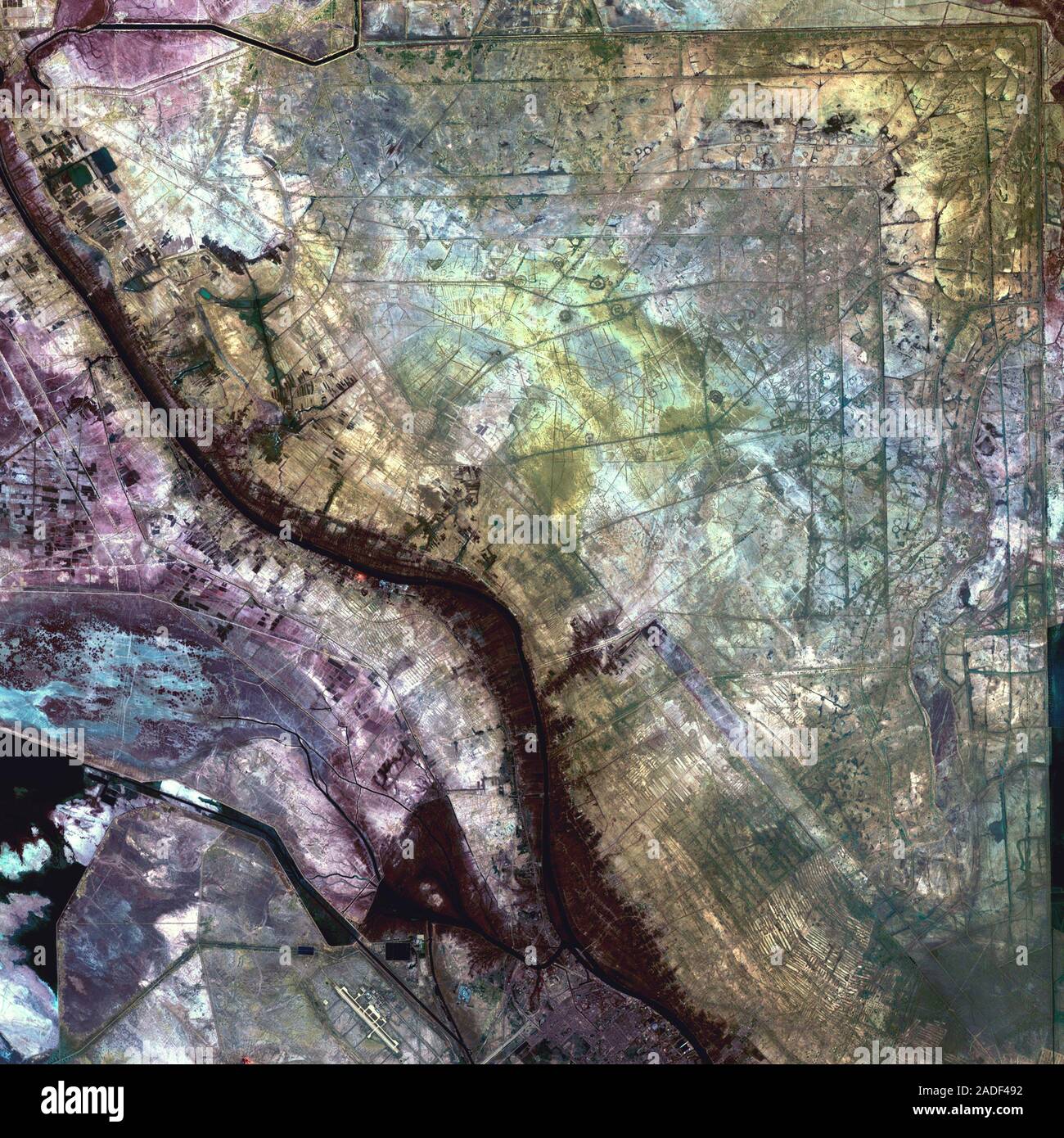 Southern Iraq, satellite image. North is at top. This is the Al Basrah ...