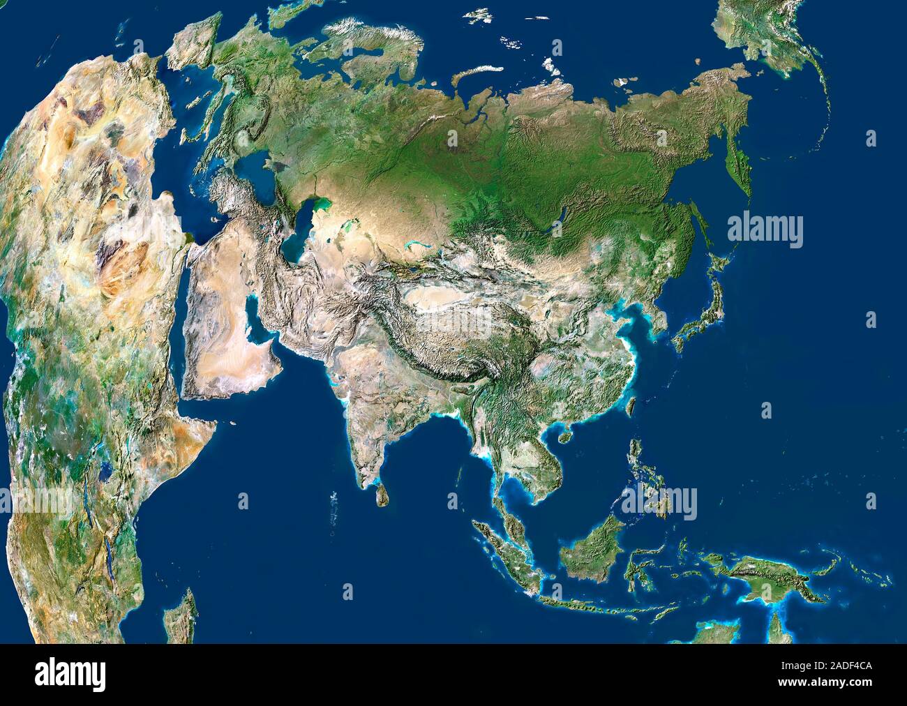 Asia. Satellite image centred on Asia, with nearly all of Africa (down ...