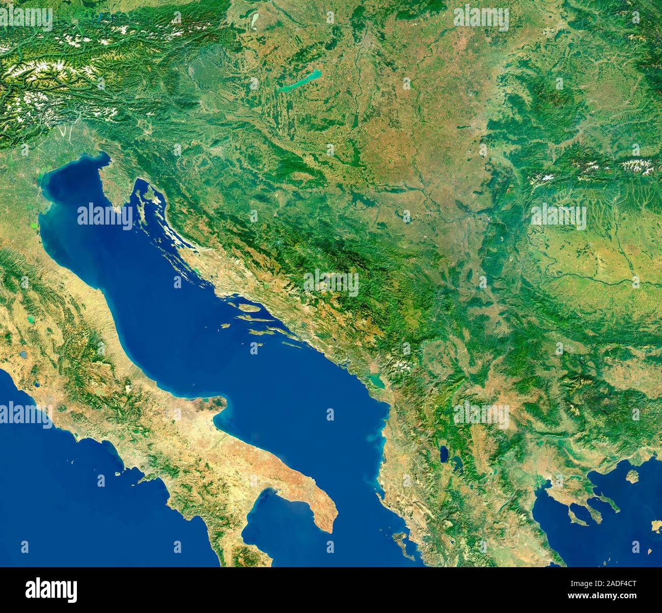 Adriatic Sea and the Balkan states, satellite image. The Adriatic Sea ...