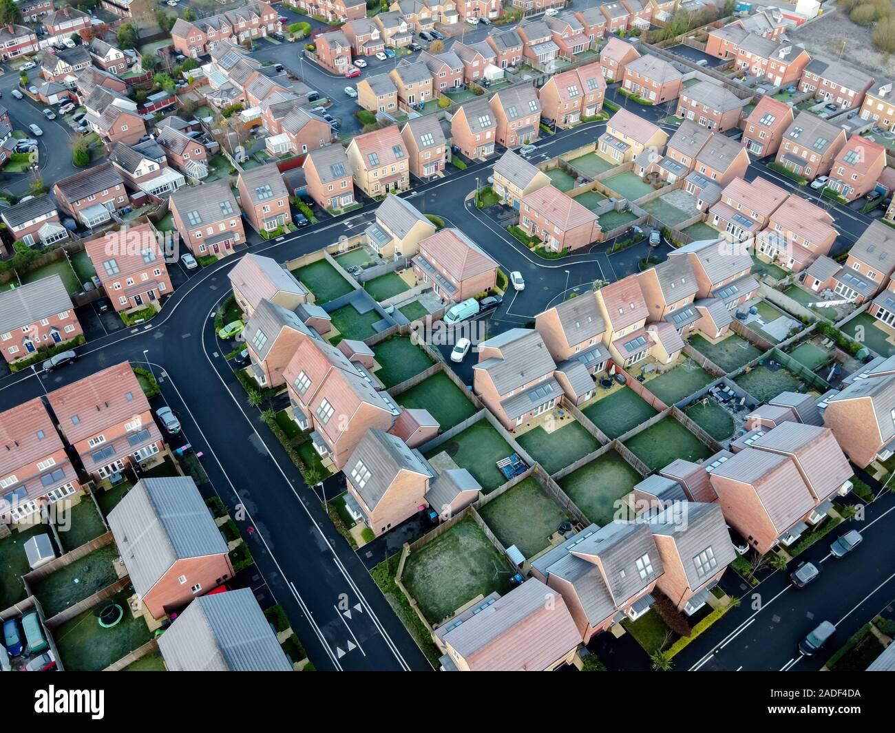 Aerial Houses Residential British England Drone Above View Summer Blue ...