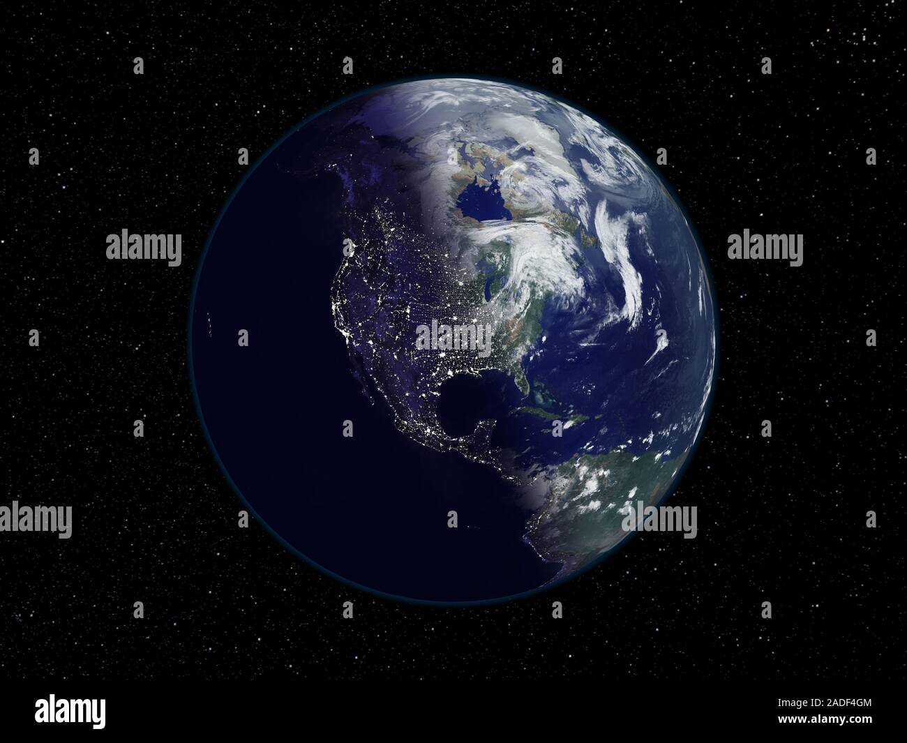 North America at night. Composite satellite image of the artificial ...