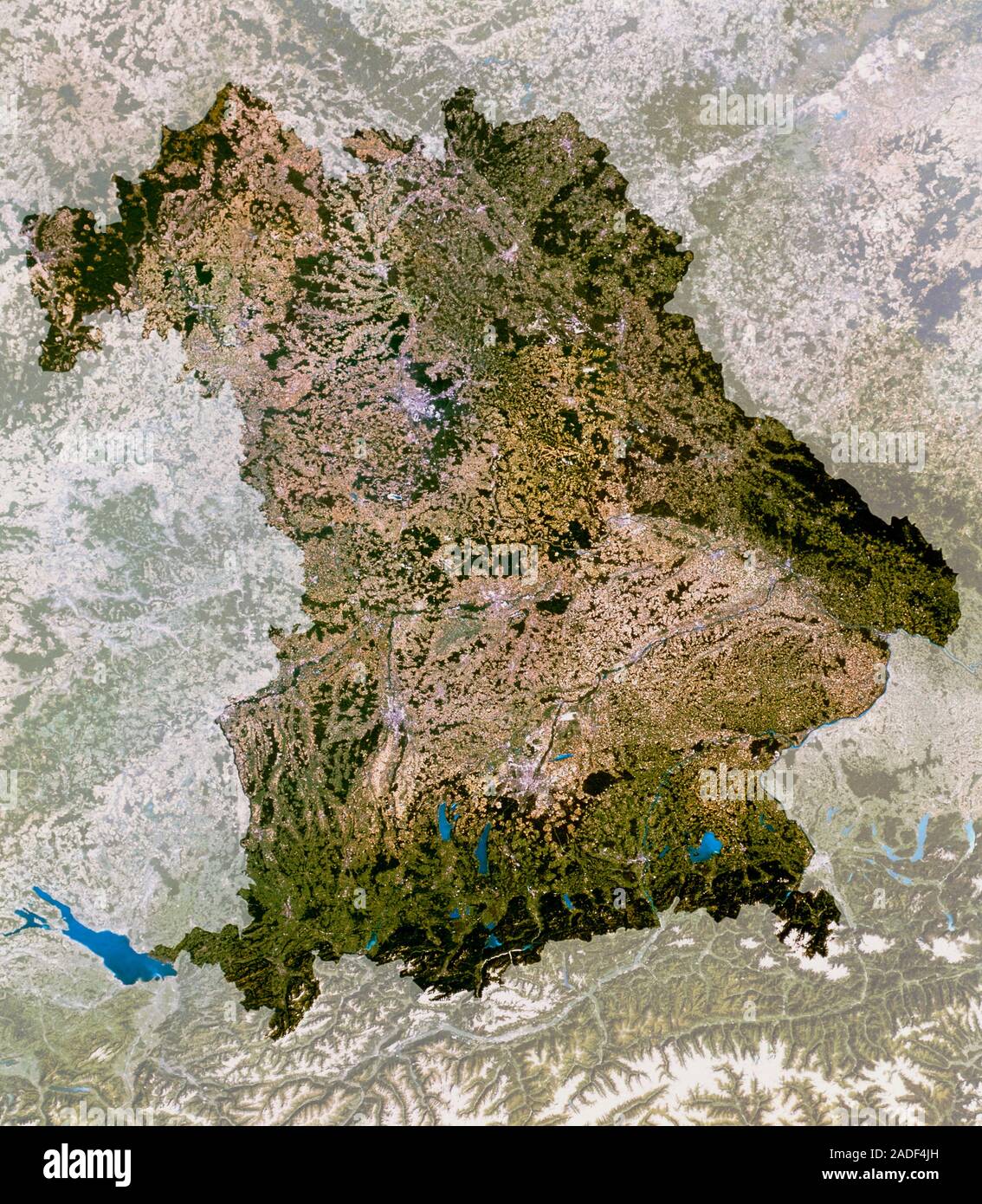 Bavaria. True-colour satellite image of Bavaria (or Bayern, highlighted ...
