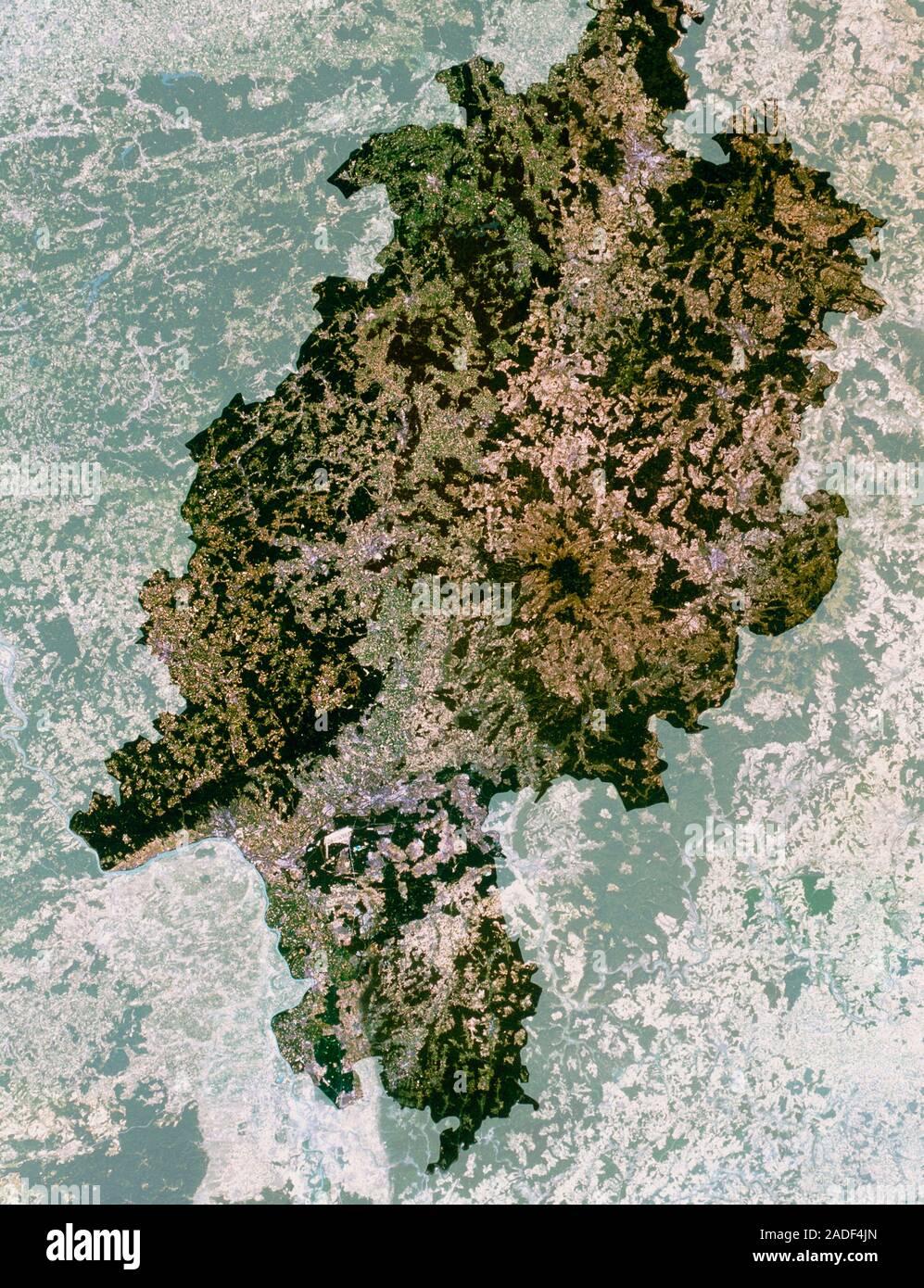 Hesse. True-colour satellite image of Hesse (or Hessen, highlighted ...