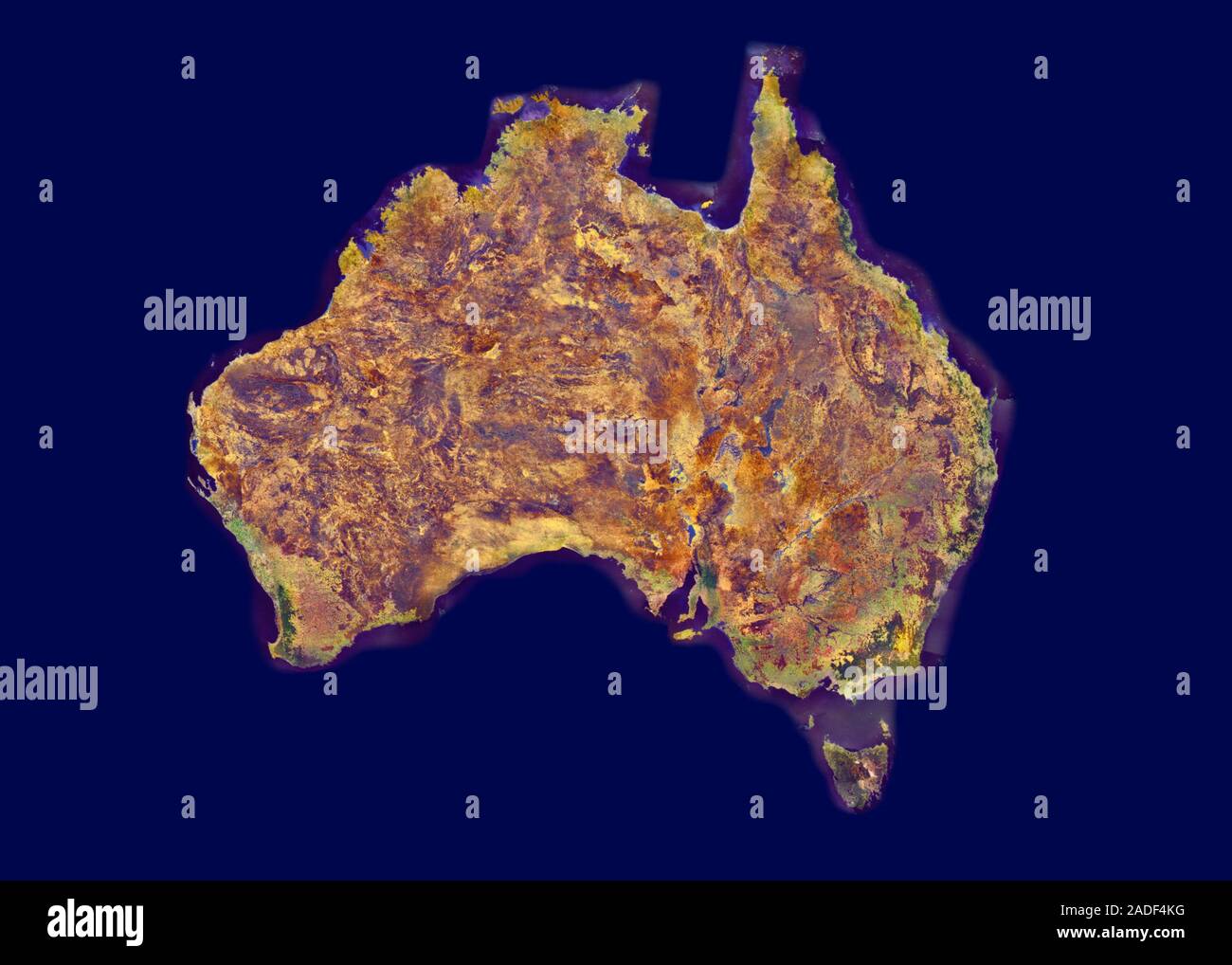 Australia. Coloured optical and infrared, Landsat satellite image of ...