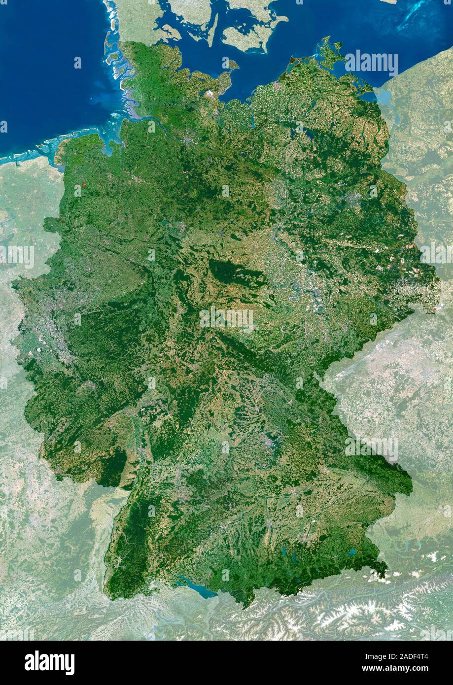 Germany, satellite image. North is at top. Green area are vegetated ...
