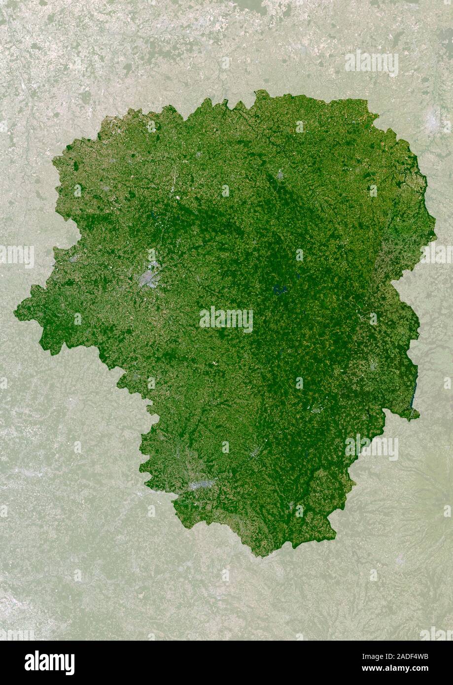 Limousin region, France, satellite image. North is at top. Vegetation ...