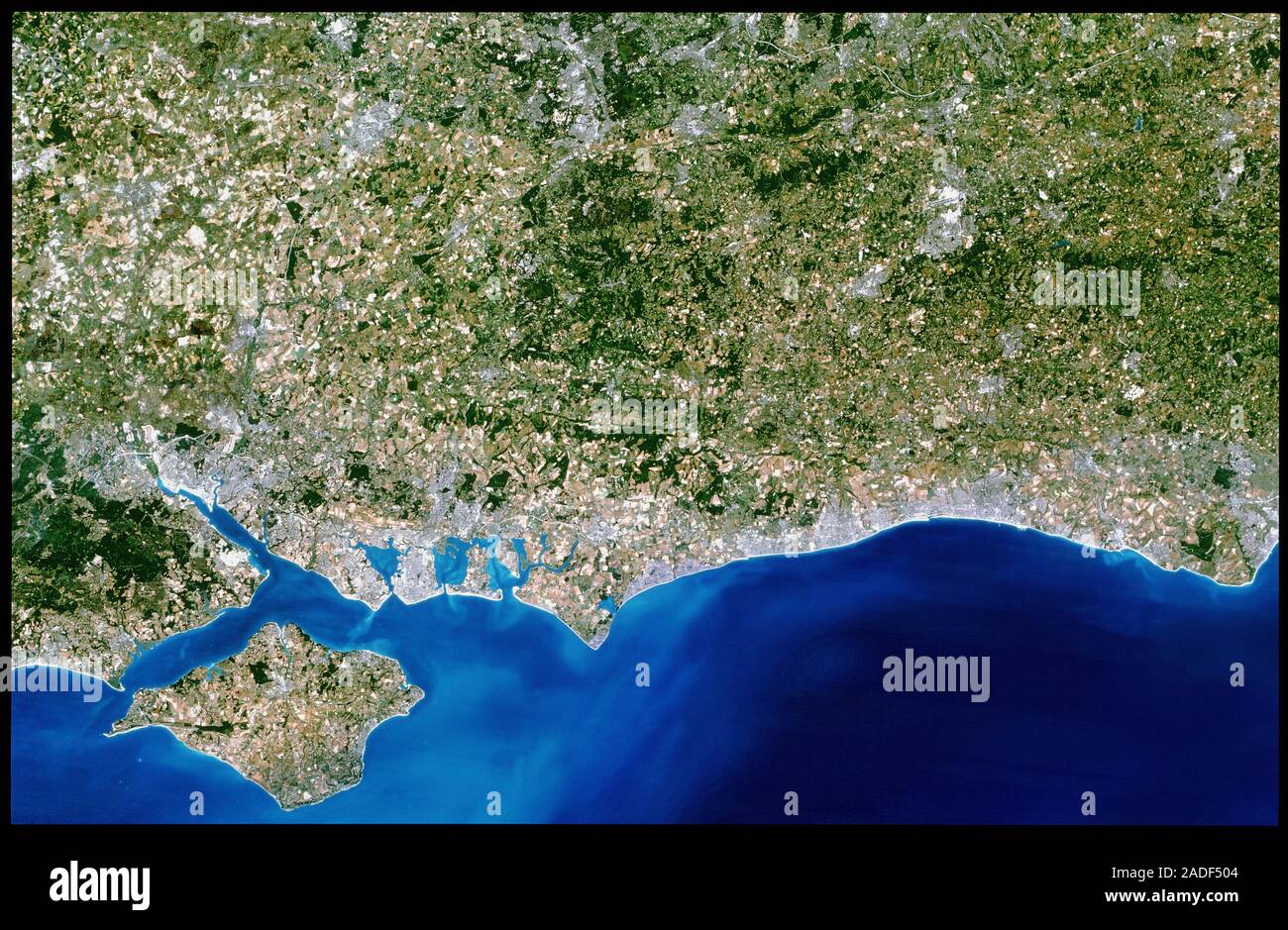 Southern England. True-colour satellite image of southern England ...