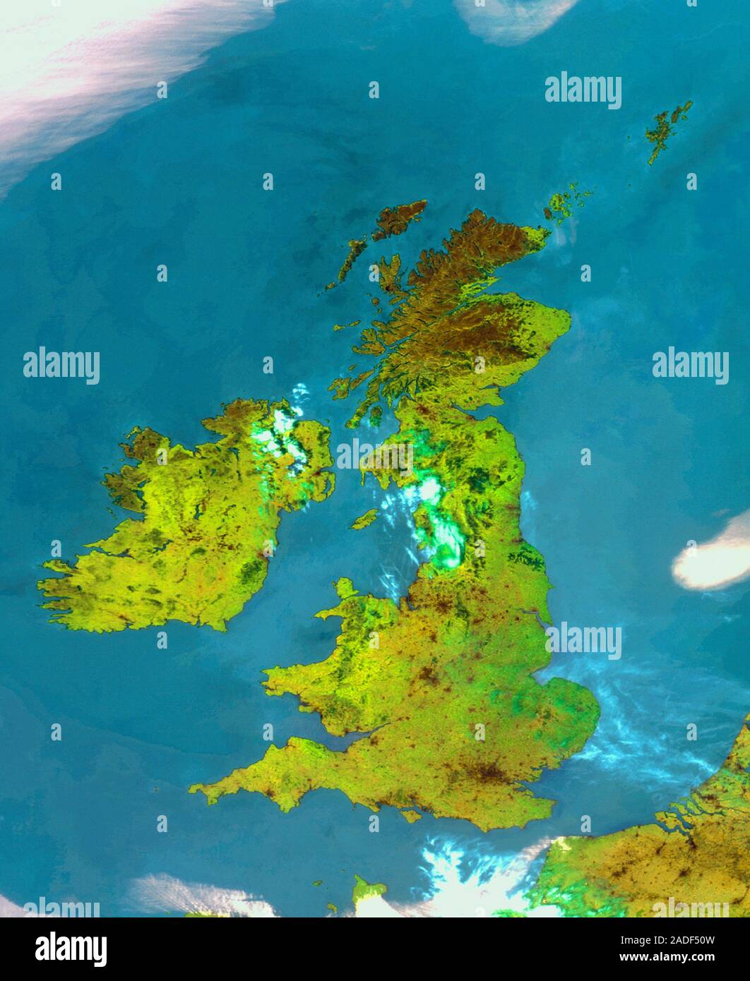 British Isles. Satellite image of the British Isles. North is at top ...
