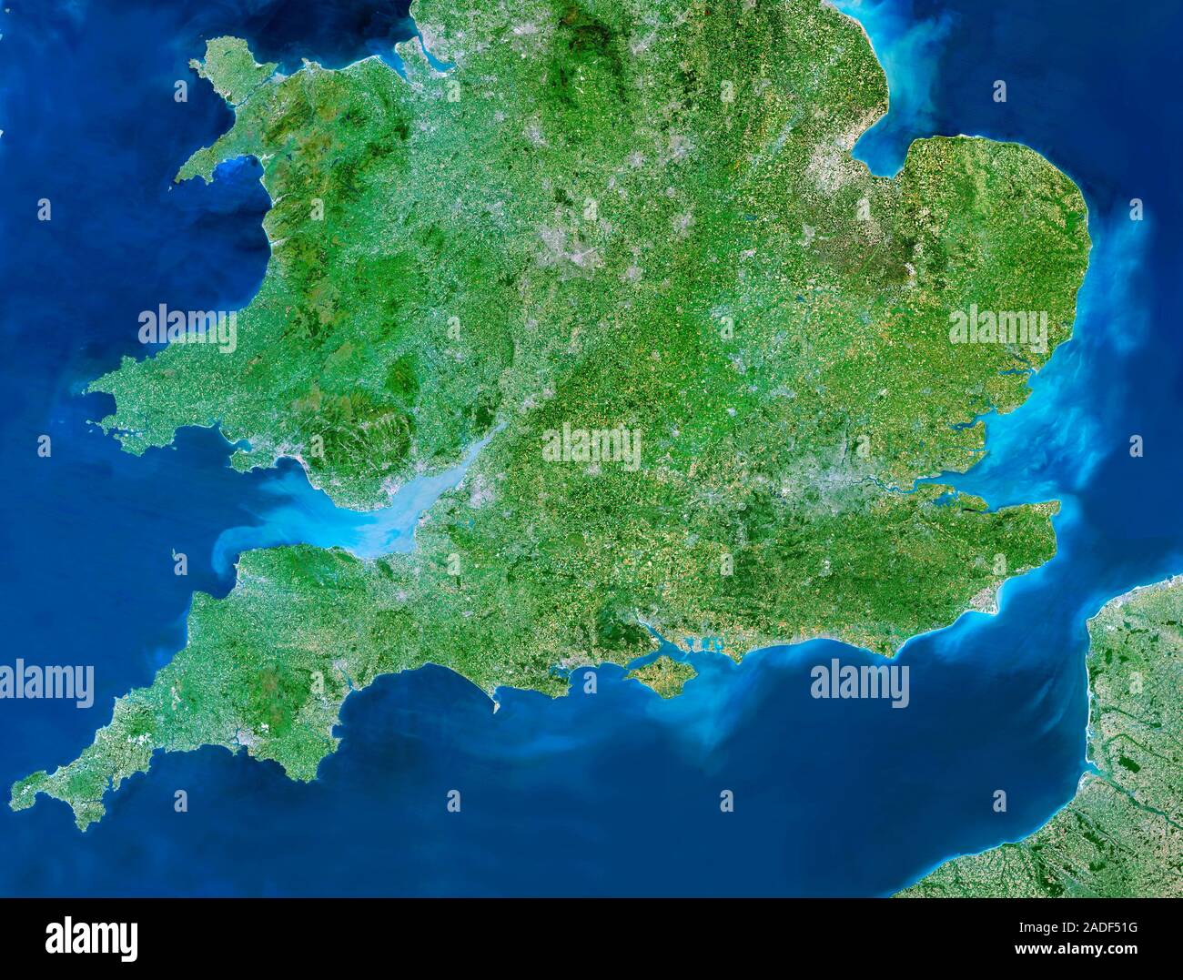 Southern United Kingdom (UK). Satellite image of the southern part of ...