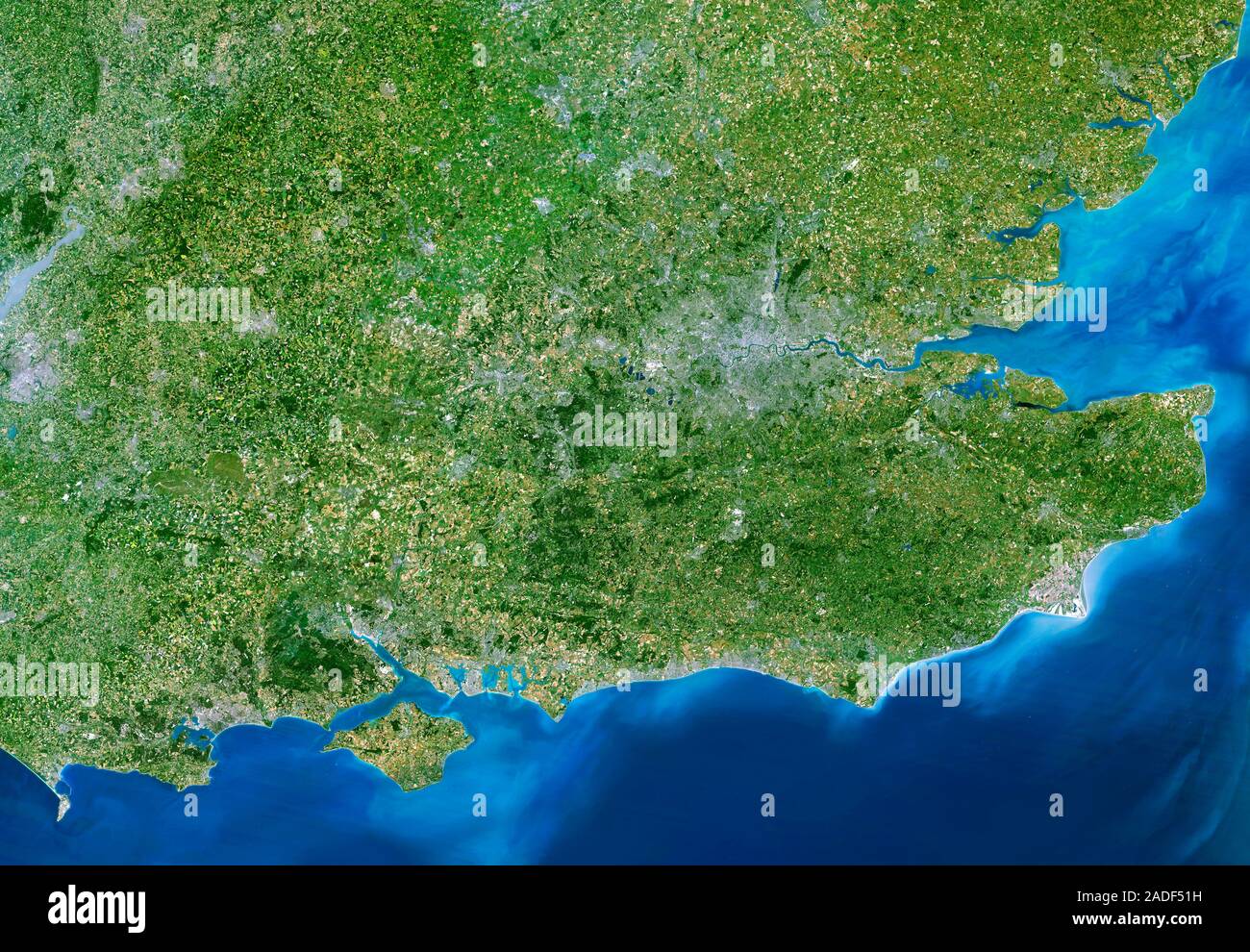 South-East England, satellite image. North is at top. This view is ...