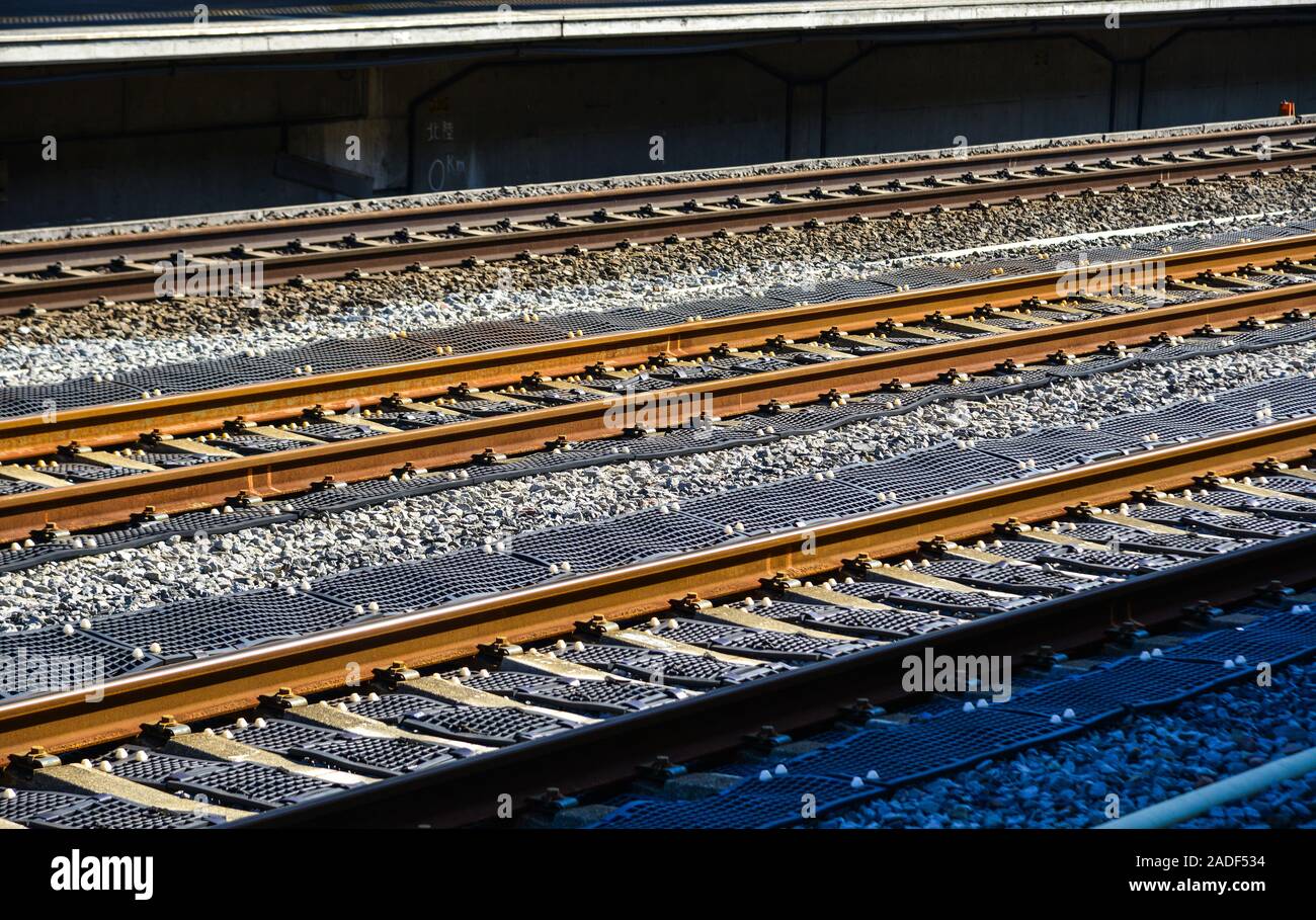 High speed rail tracks at sunny day in Tokyo, Japan Stock Photo - Alamy