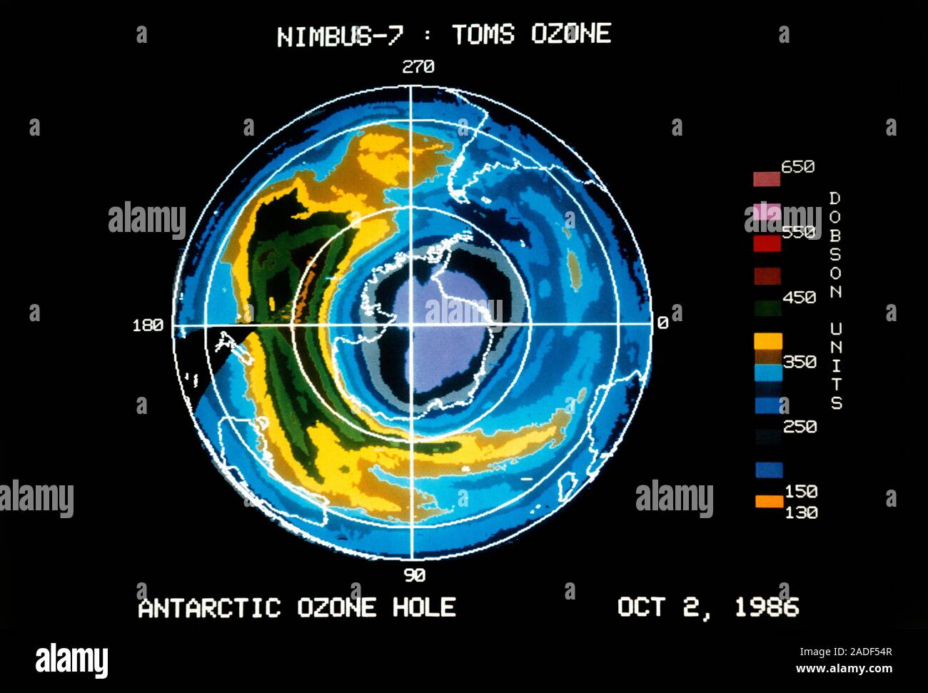 Satellite map showing a severe depletion or hole" in the ozone layer ...