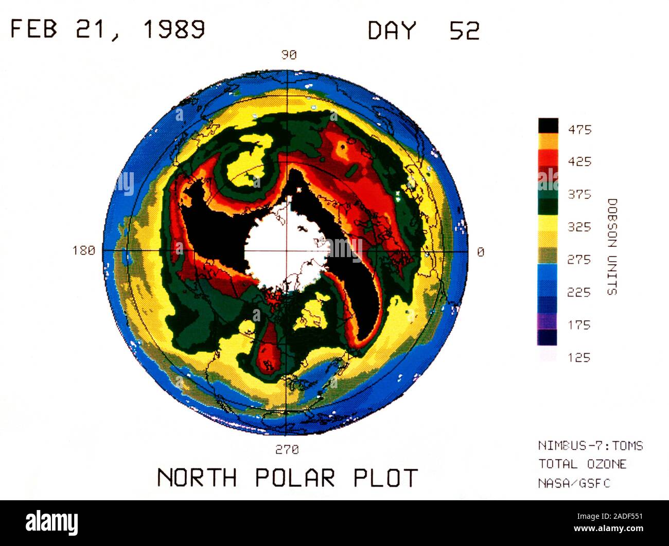 Satellite map showing ozone levels over the Northern Hemisphere on ...
