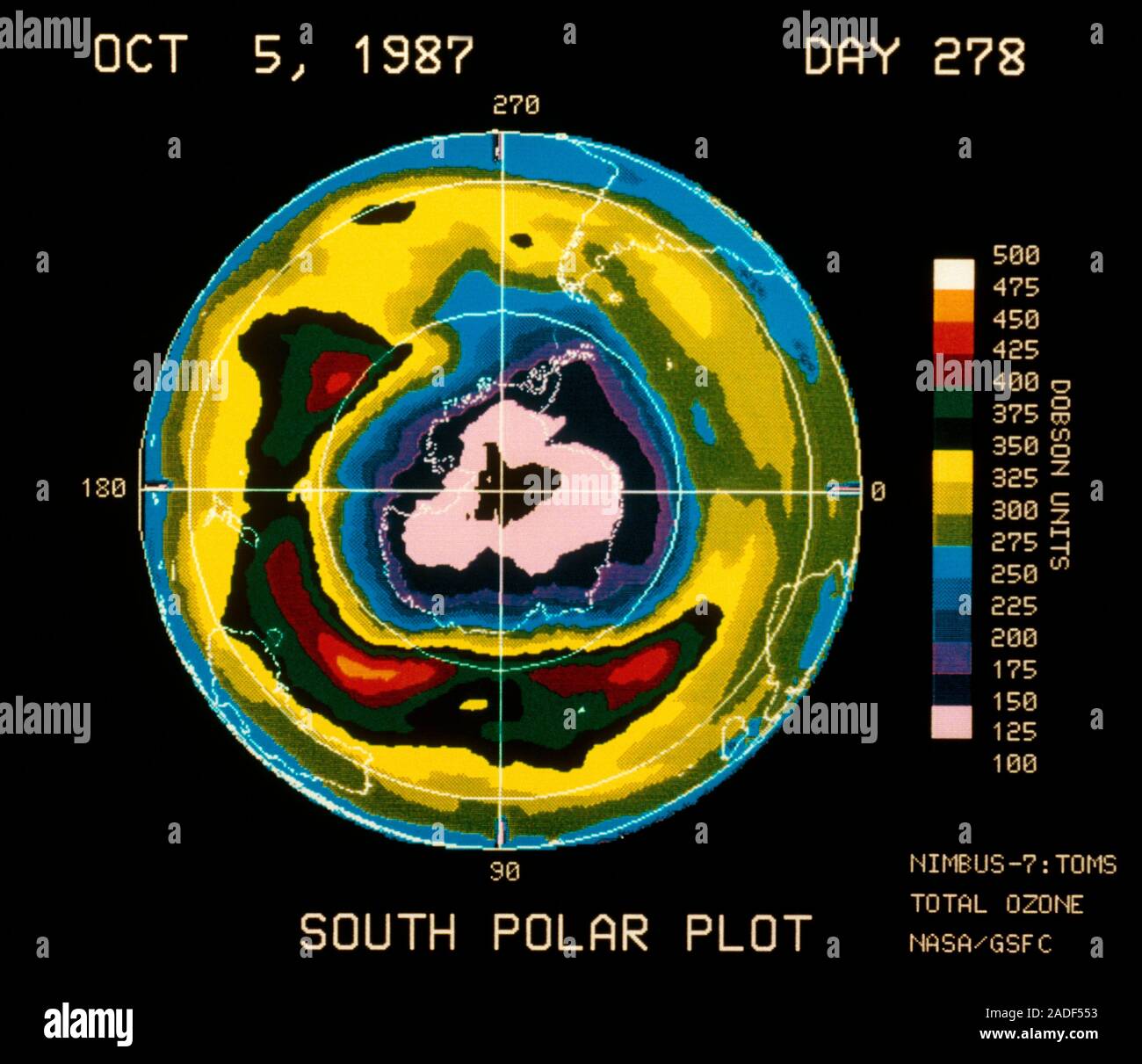 Satellite map showing a severe depletion or hole" in the ozone layer ...