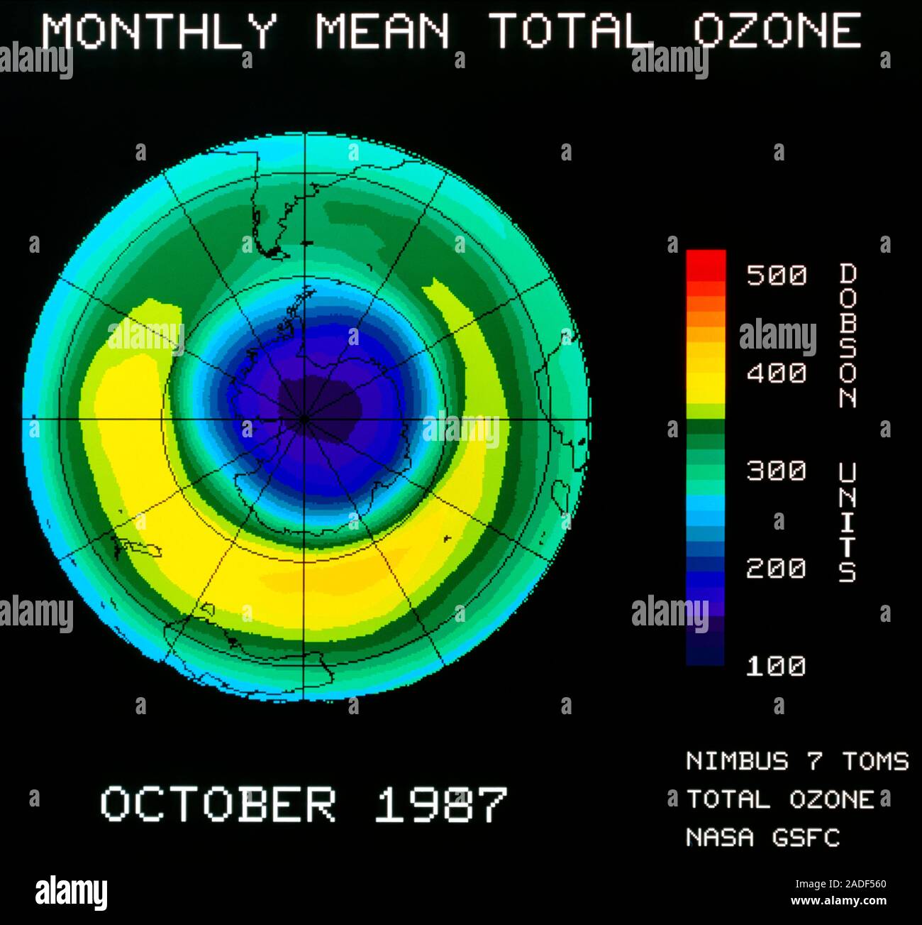 Satellite map showing a severe depletion or hole" in the ozone layer ...