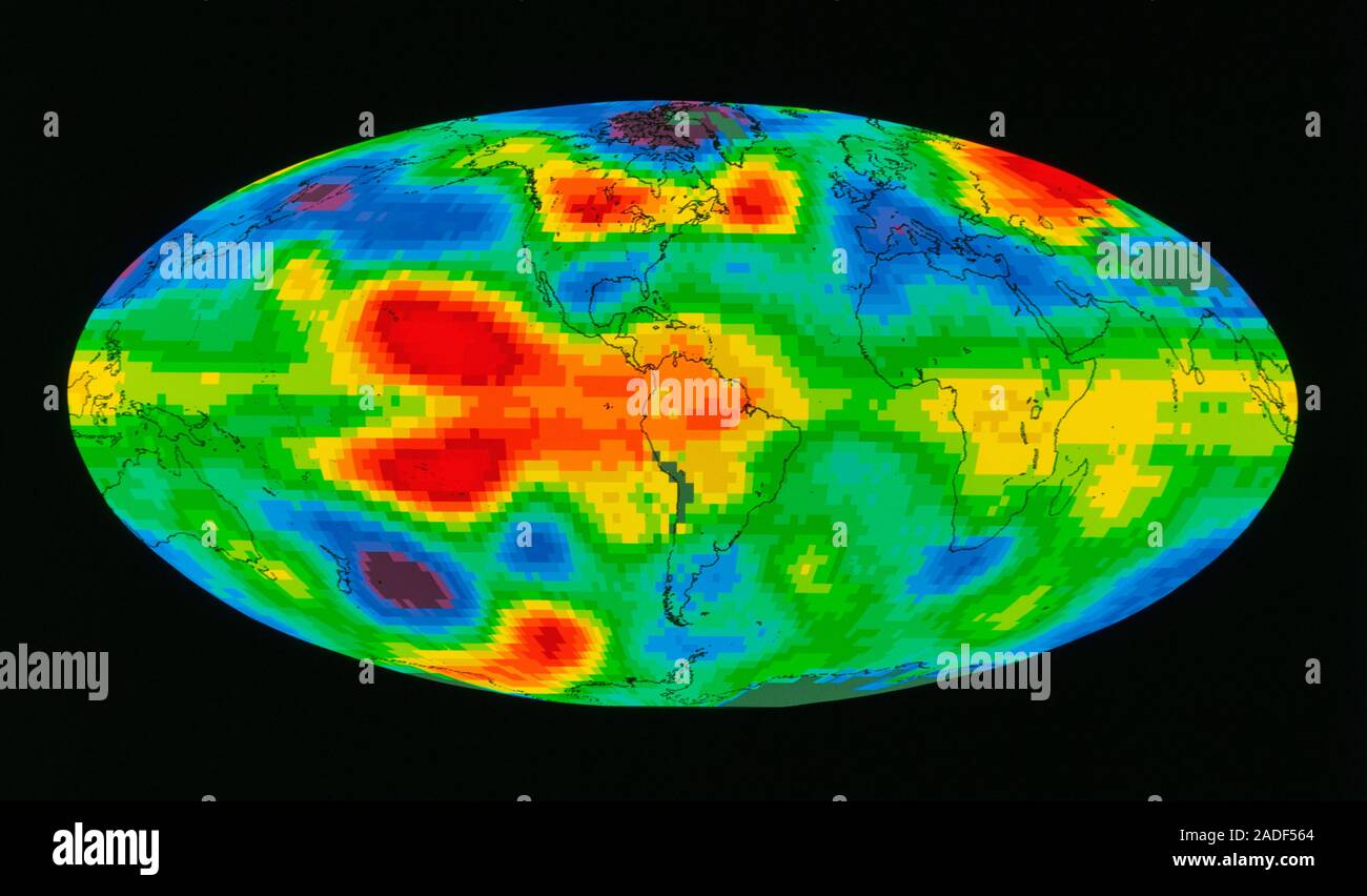 False-colour TIROS-N satellite image of the Earth, showing temperature ...