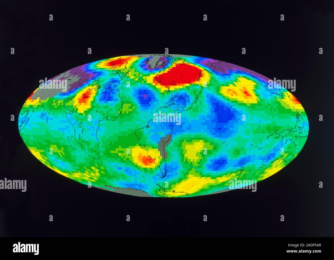 Global atmospheric temperature anomalies. Colour- coded map of the ...