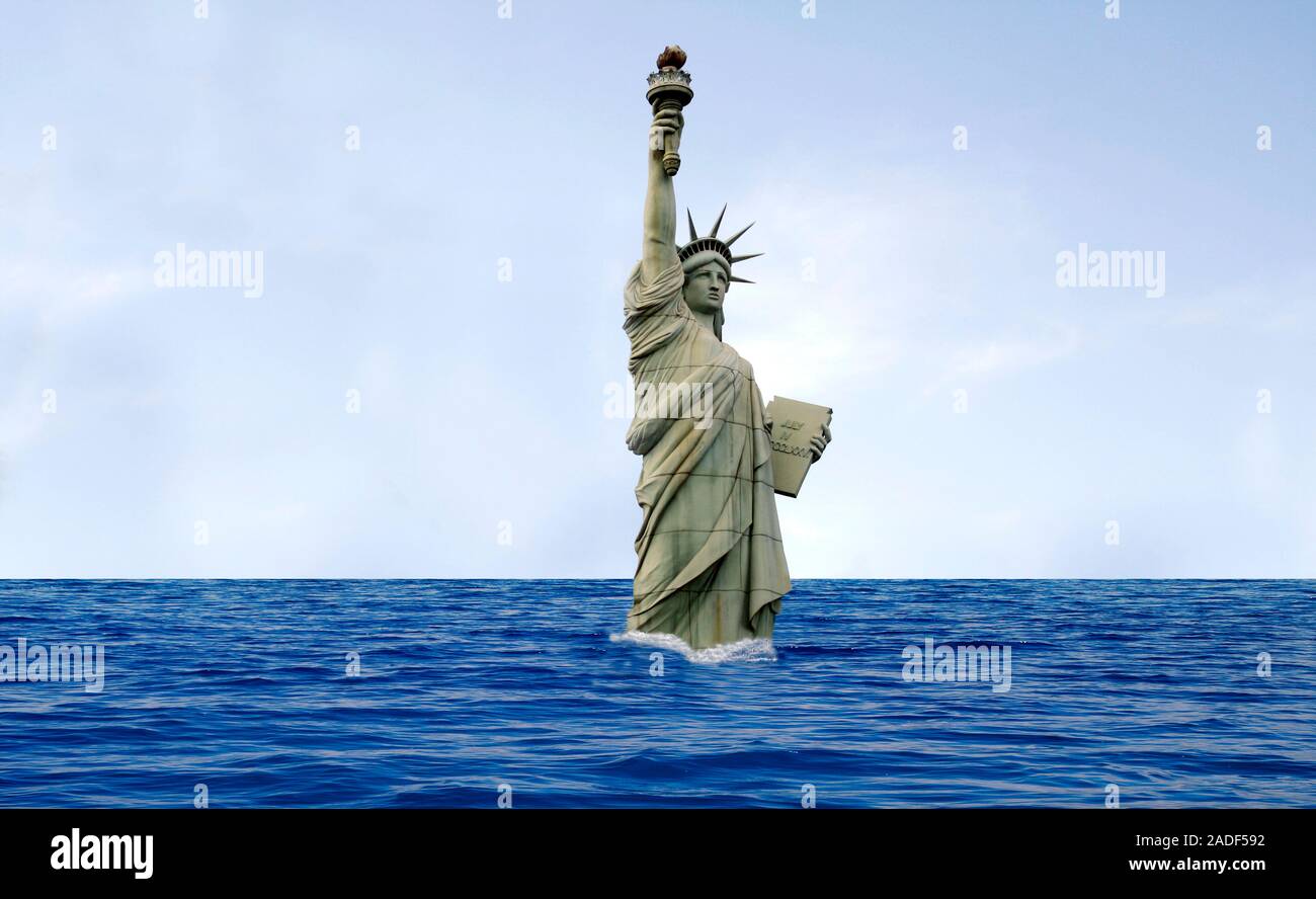 Global warming. Composite image of the Statue of Liberty surrounded by ...